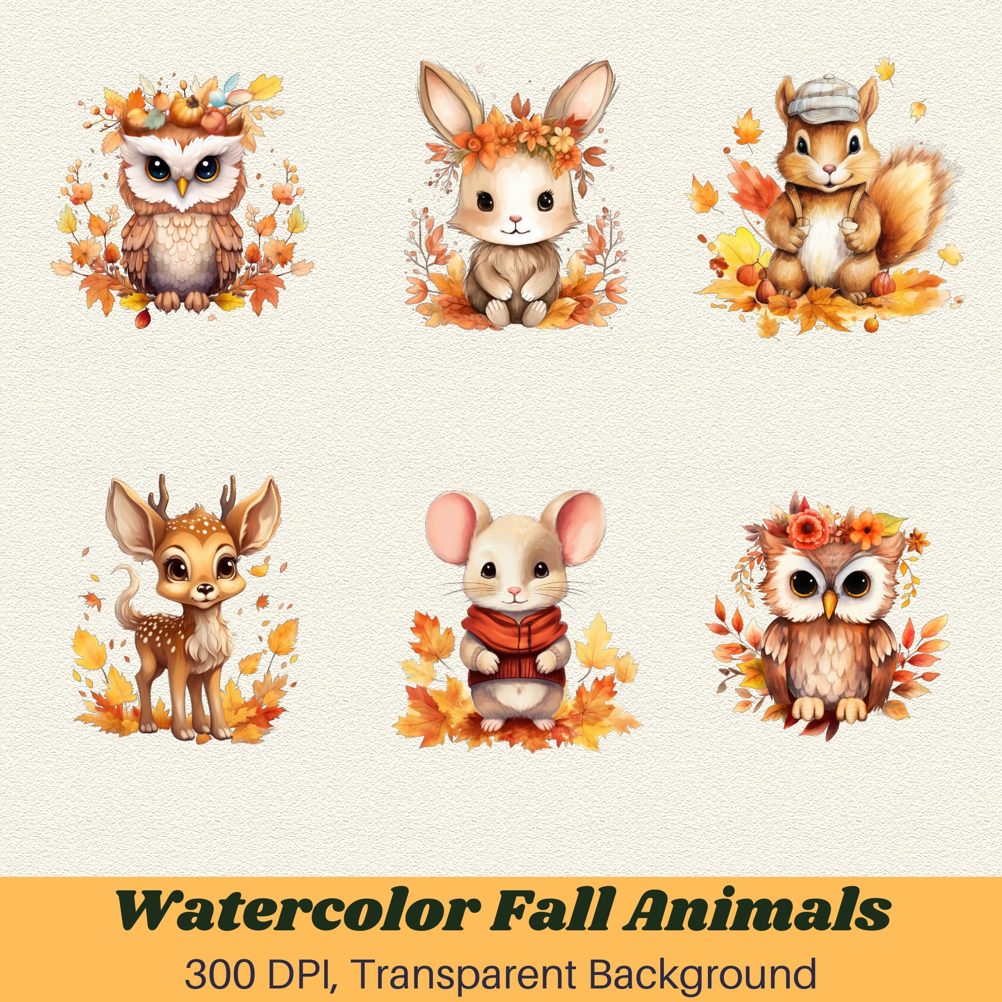 Watercolor Fall Animals Autumn Animals Png 45 PNG Fall Collection ...