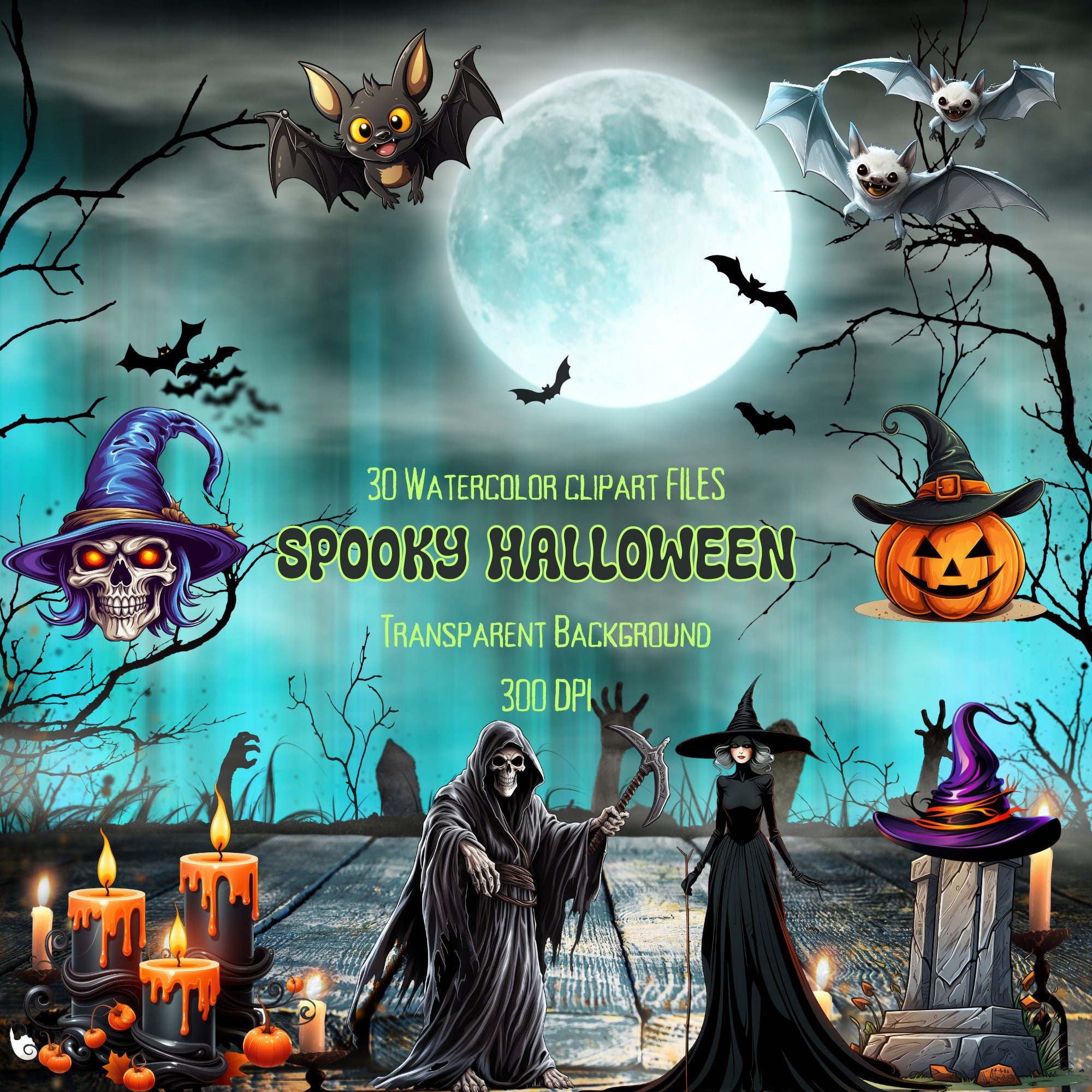 Spooky Halloween Clipart Clipart Bundle Halloween Clipart - Etsy