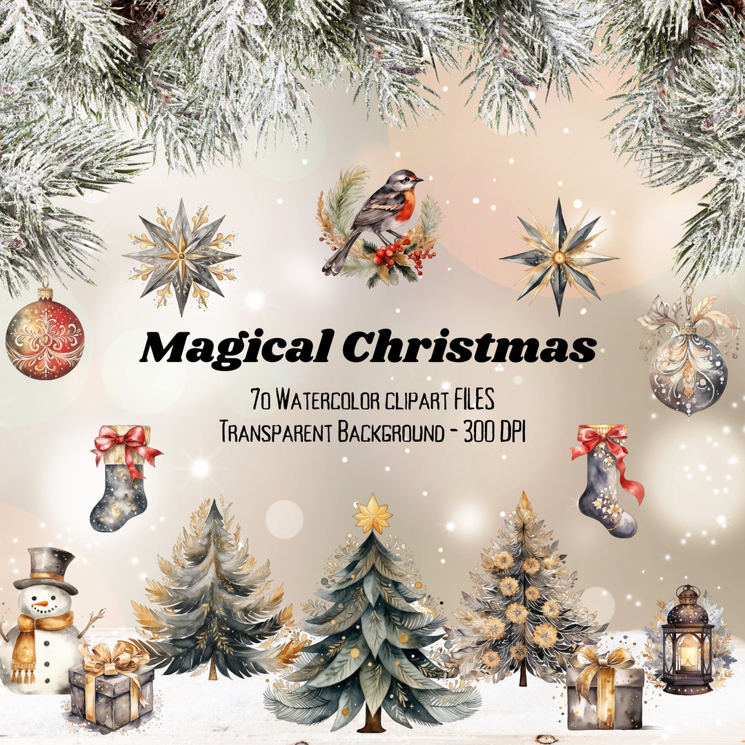 Magical Christmas Clipart Png Christmas Tree Ornaments Png Watercolor ...