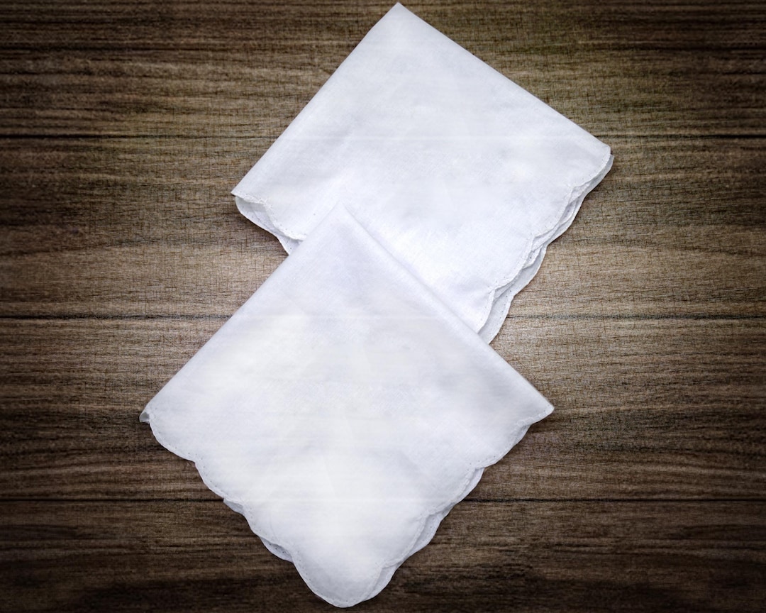White Cotton Scalloped Edge Plain Handkerchief - Blank Cotton ...