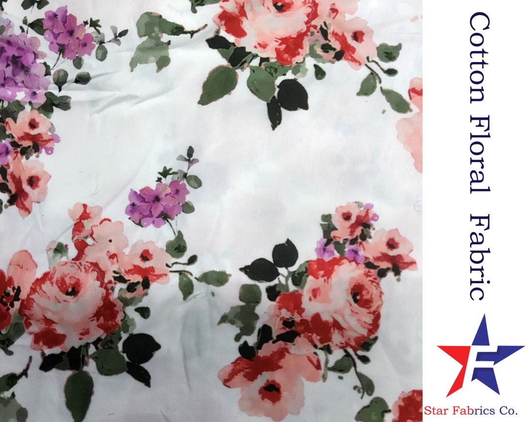Floral Design Cotton Fabric by the Yard, Floral Fabric 100% Cotton ...
