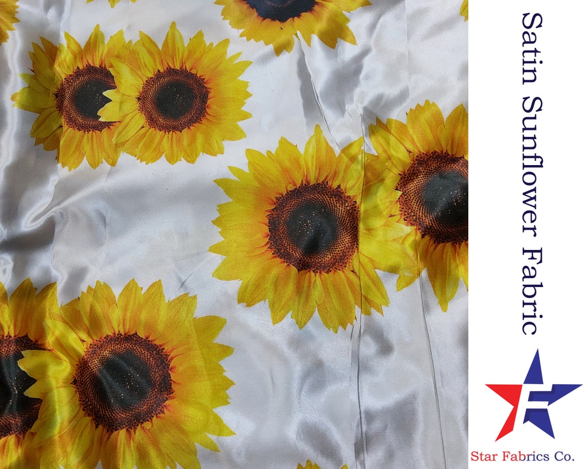Satin Sunflowers Fabrics Print by the Yard Flowers Plants Field Leaves ...