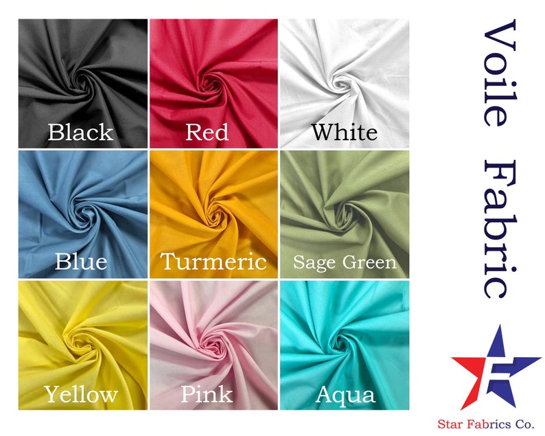 Voile Fabric by the Yard, 100% Cotton Voile Fabric Solid Pattern 56 ...