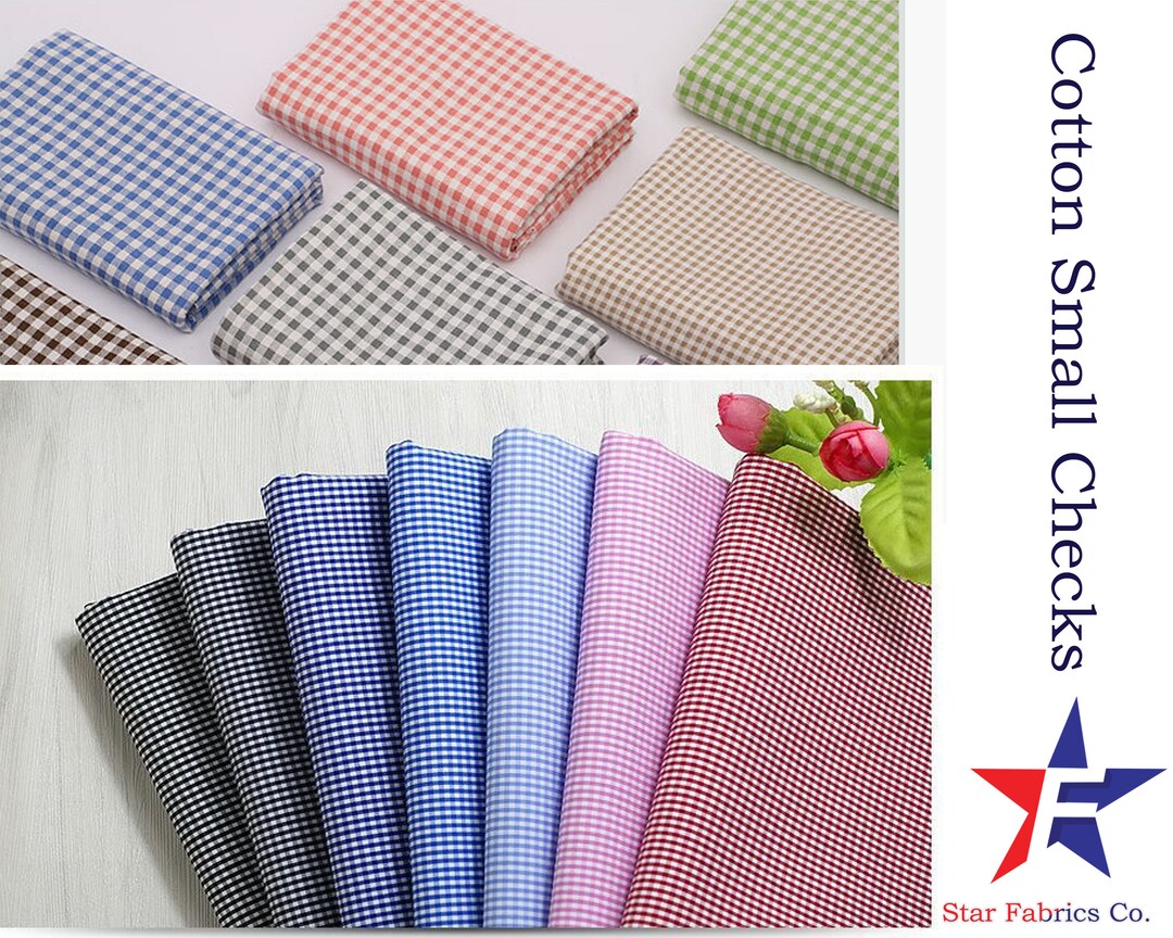 100 % Cotton Small Check Fabric / Cotton Small Check Fabric Samples ...