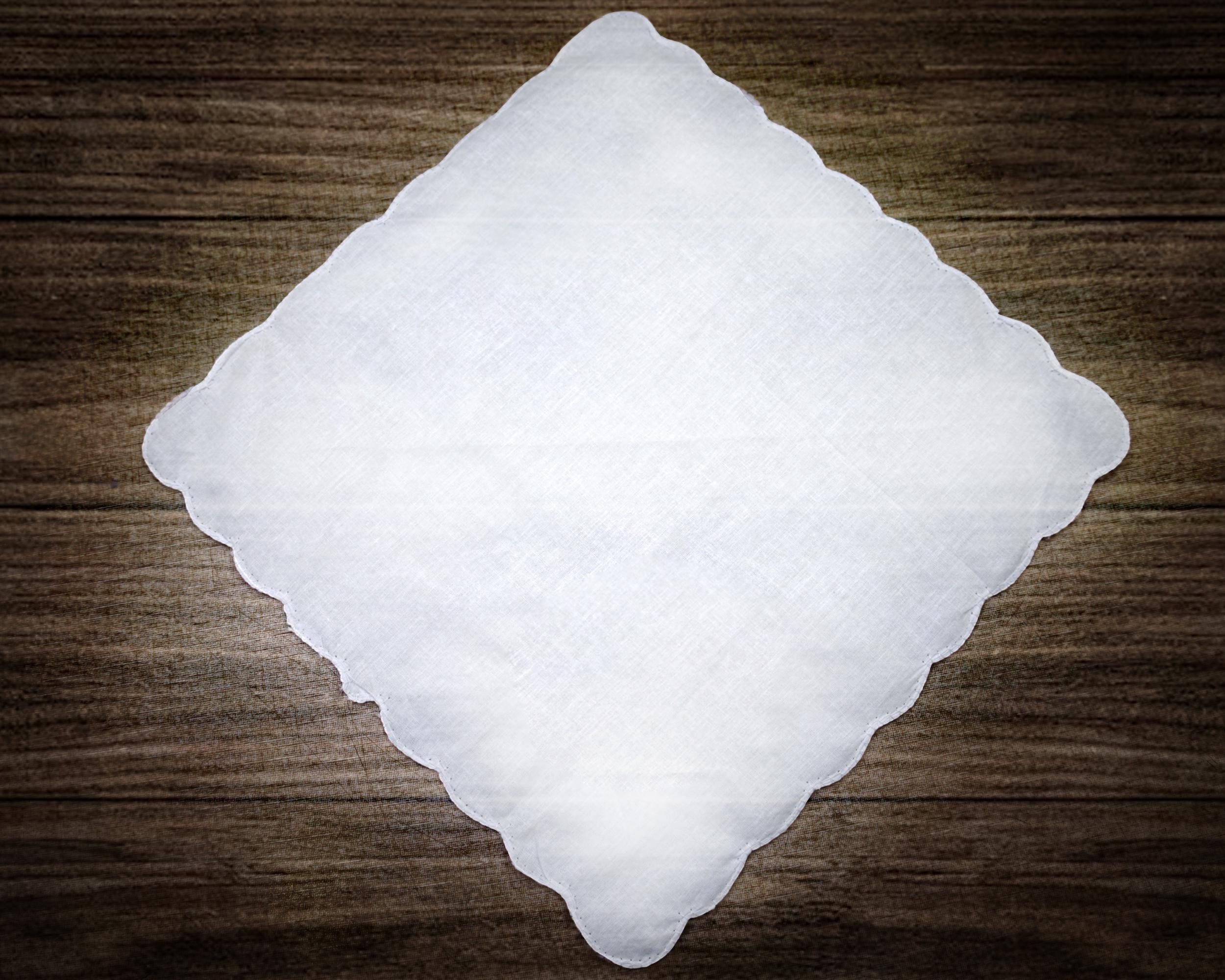 White Cotton Scalloped Edge Plain Handkerchief - Blank Cotton ...