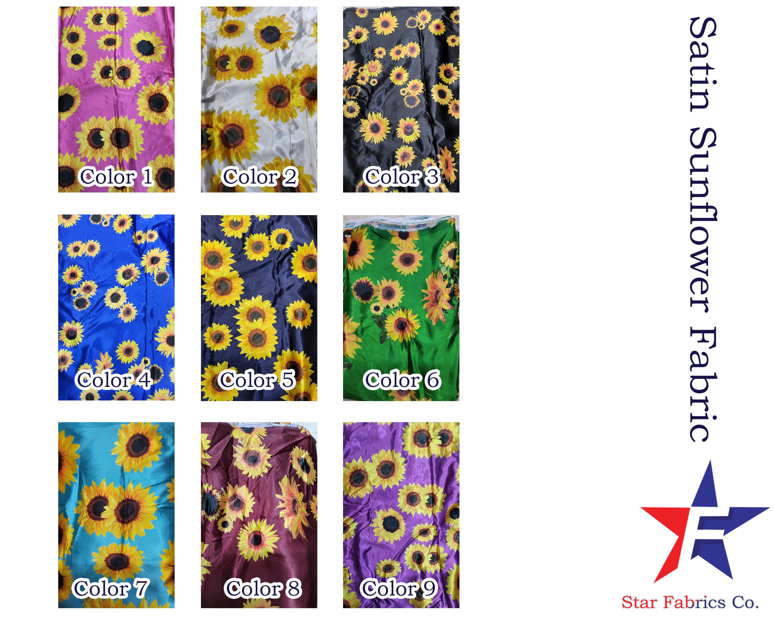 Satin Sunflowers Fabrics Print by the Yard Flowers Plants - Etsy