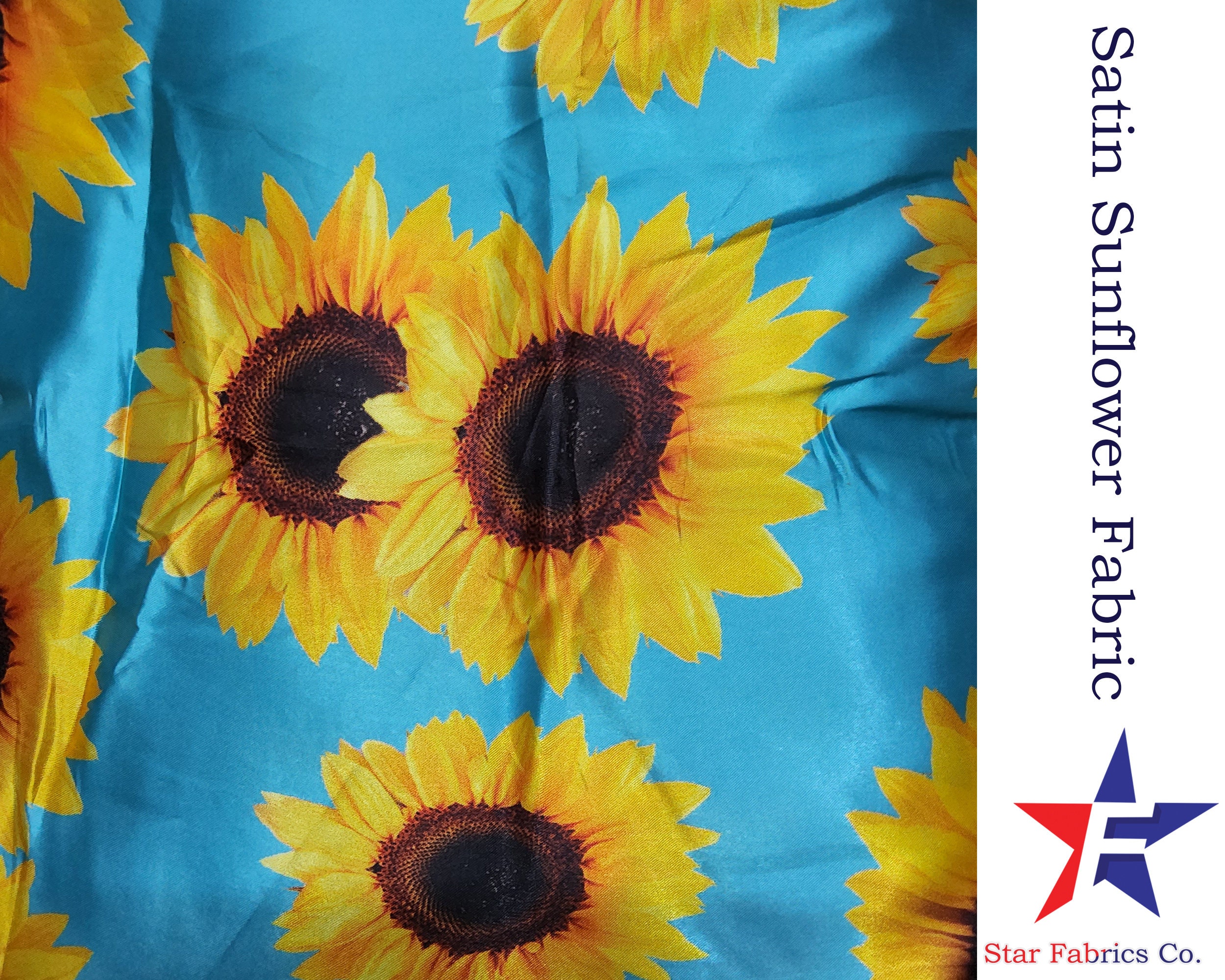 Satin Sunflowers Fabrics Print by the Yard Flowers Plants - Etsy