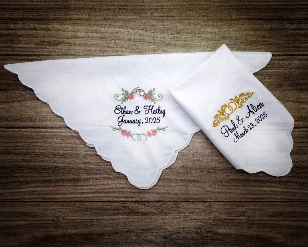 Custom Wedding Handkerchief for Bride With Scallop Edge Personalized ...