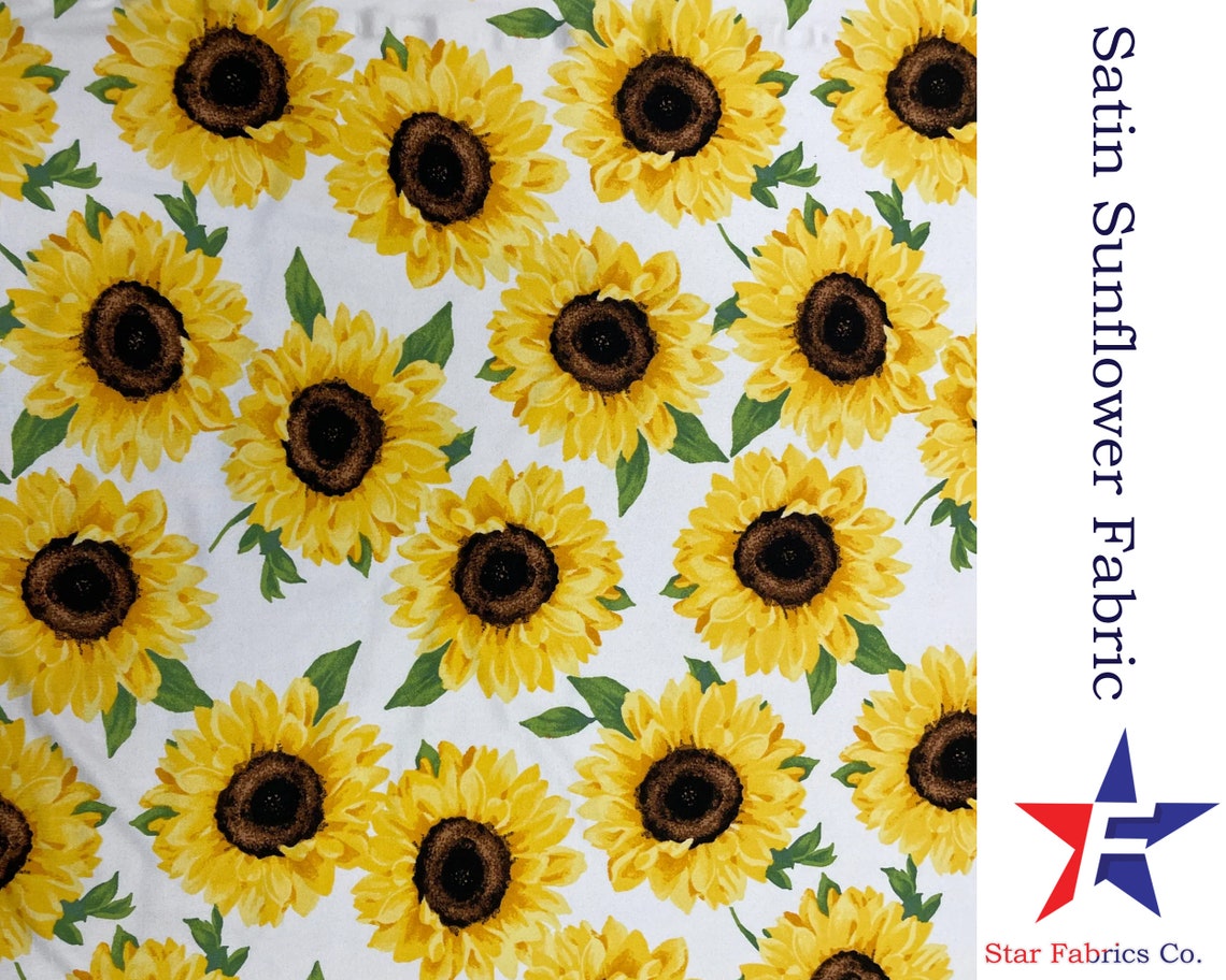Satin Sunflowers Fabrics Print by the Yard Flowers Plants - Etsy