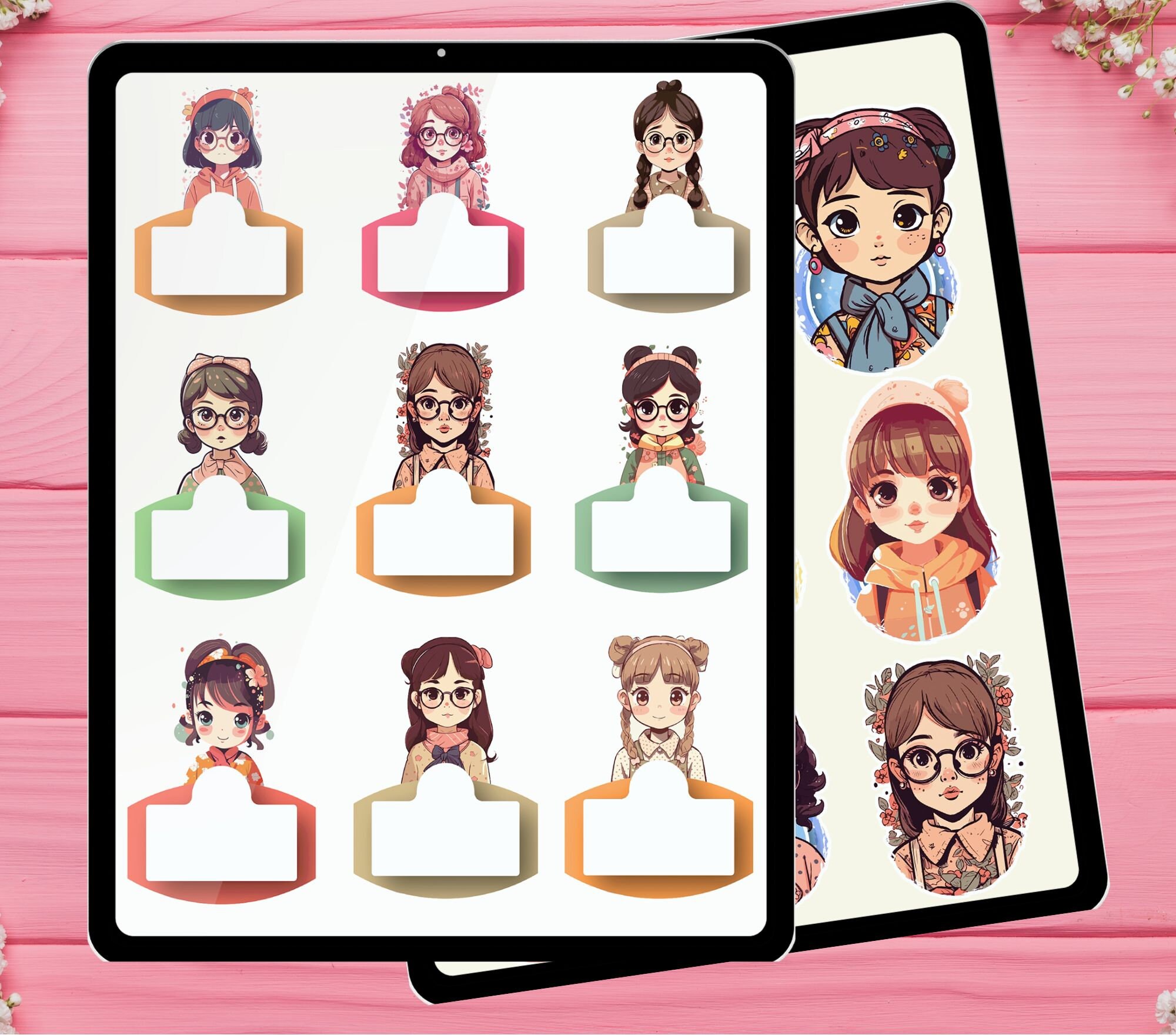 90 Cute Anime Girl Design Digital Planner Stickers Goodnotes Pre ...