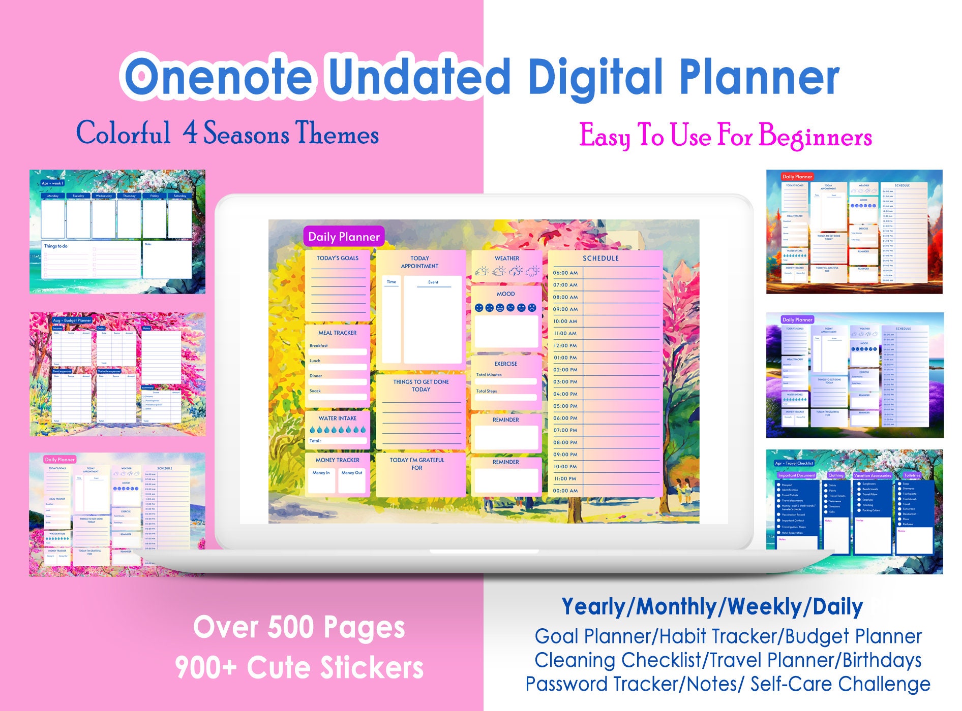 Complete Undated Onenote Planner With Colorful Seasonal Themes. User ...