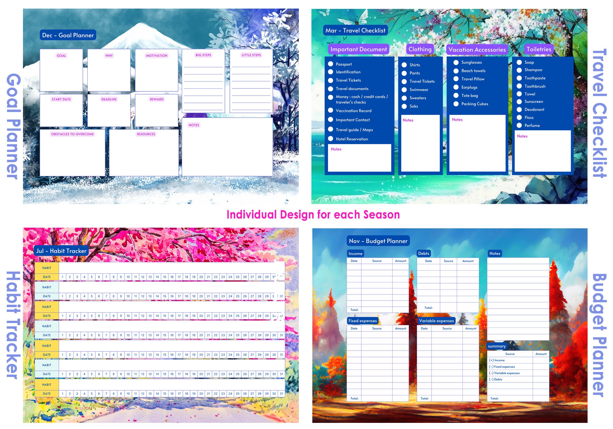 Complete Undated Onenote Planner With Colorful Seasonal Themes. User ...
