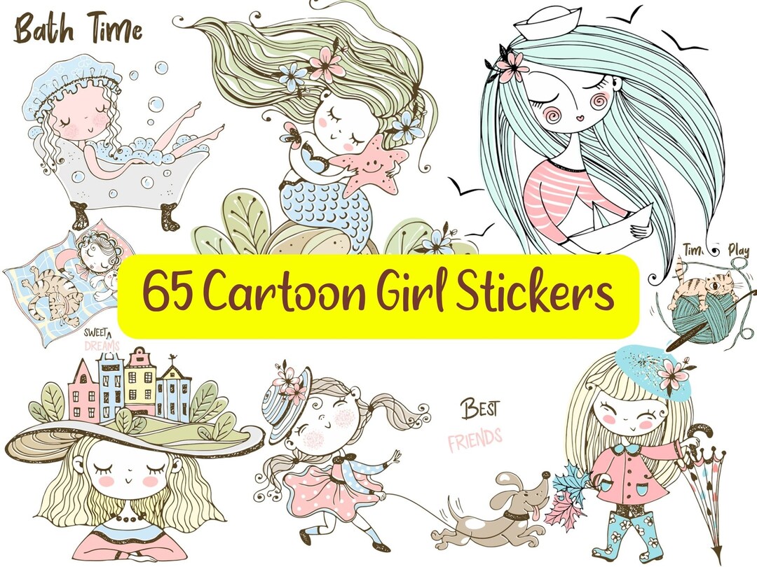 65 Cute Cartoon Girl Stickers for Digital Planners Goodnotes Pre ...