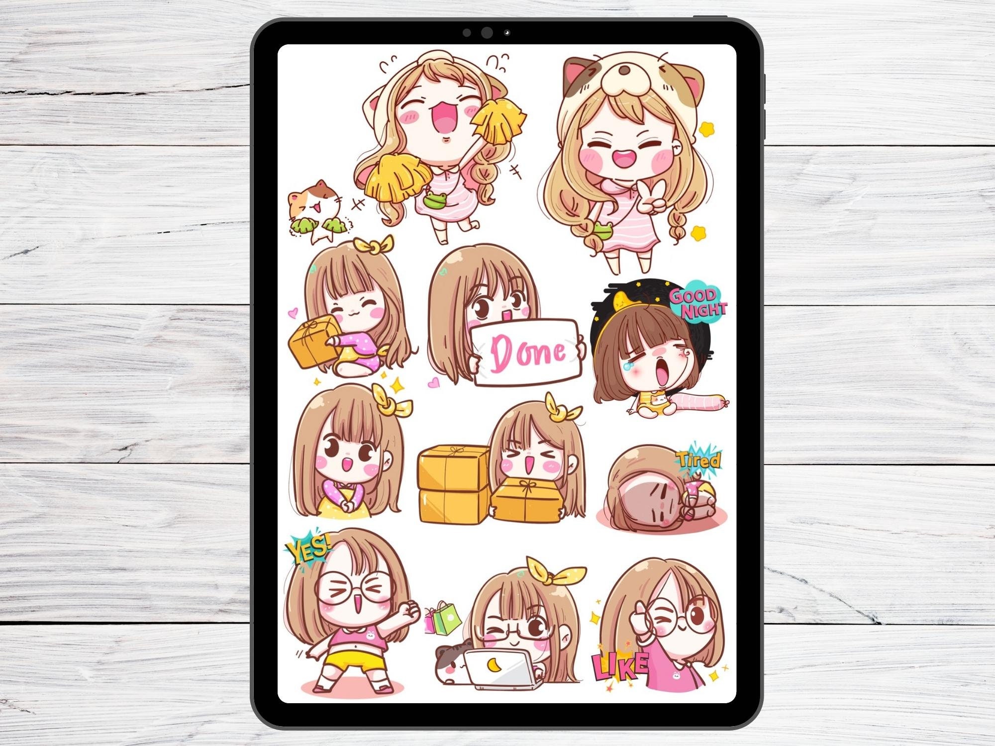 100 Cute Anime Girl Stickers for Digital Planners goodnotes Pre-cropped ...