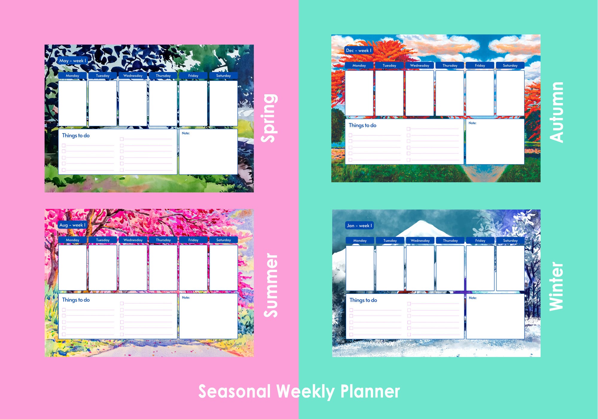 Complete Undated Onenote Planner With Colorful Seasonal Themes. User ...