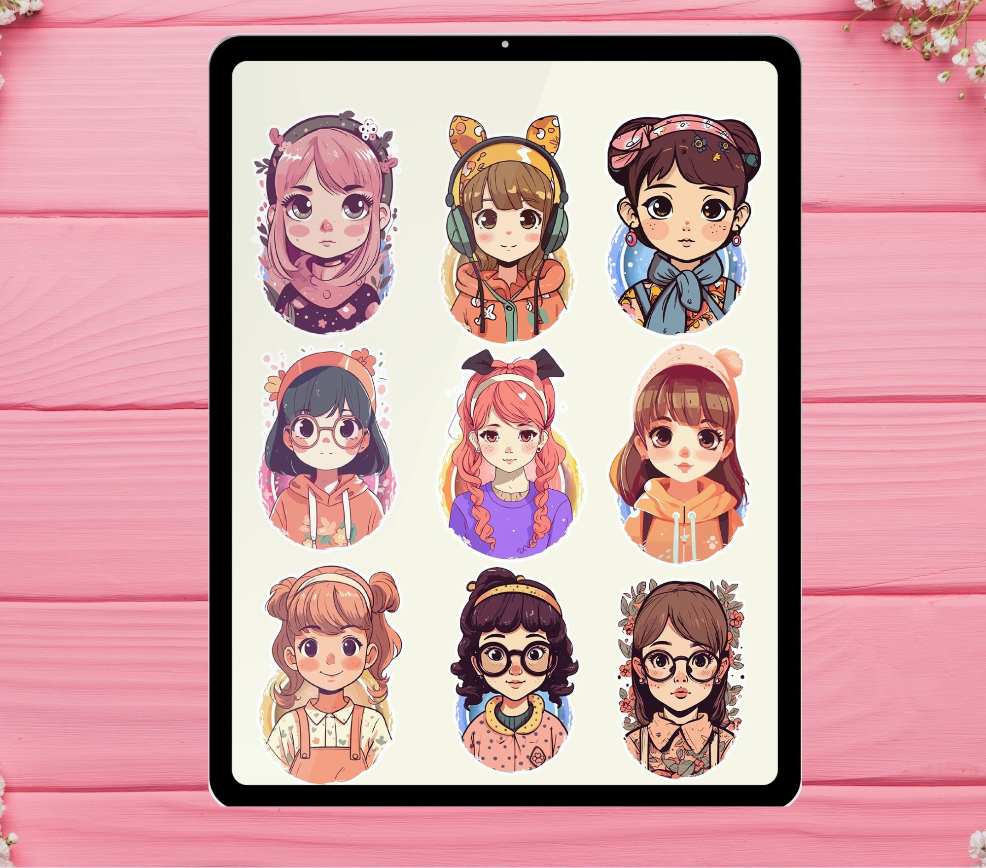 90 Cute Anime Girl Design Digital Planner Stickers Goodnotes Pre ...
