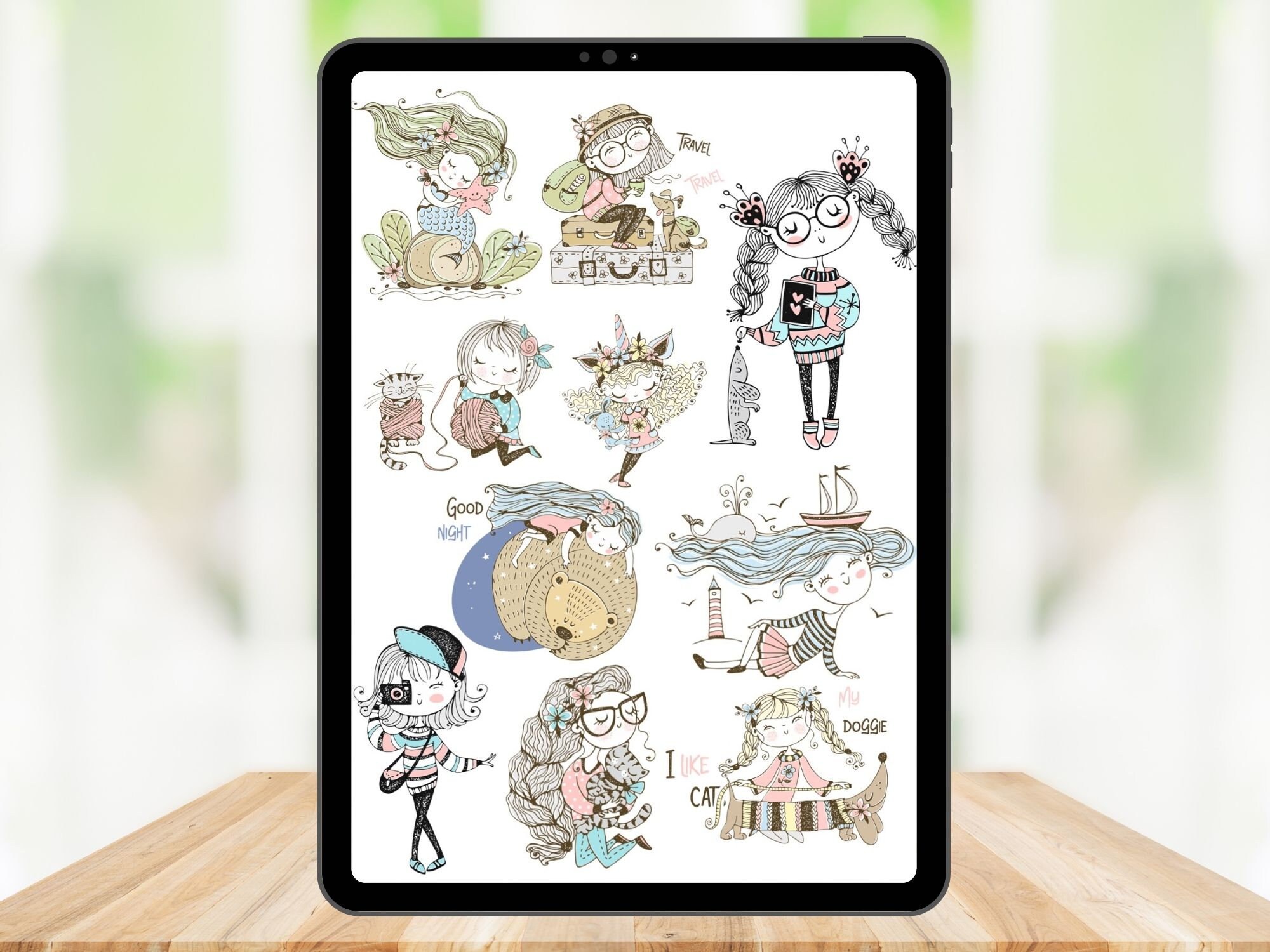 65 Cute Cartoon Girl Stickers for Digital Planners Goodnotes Pre ...
