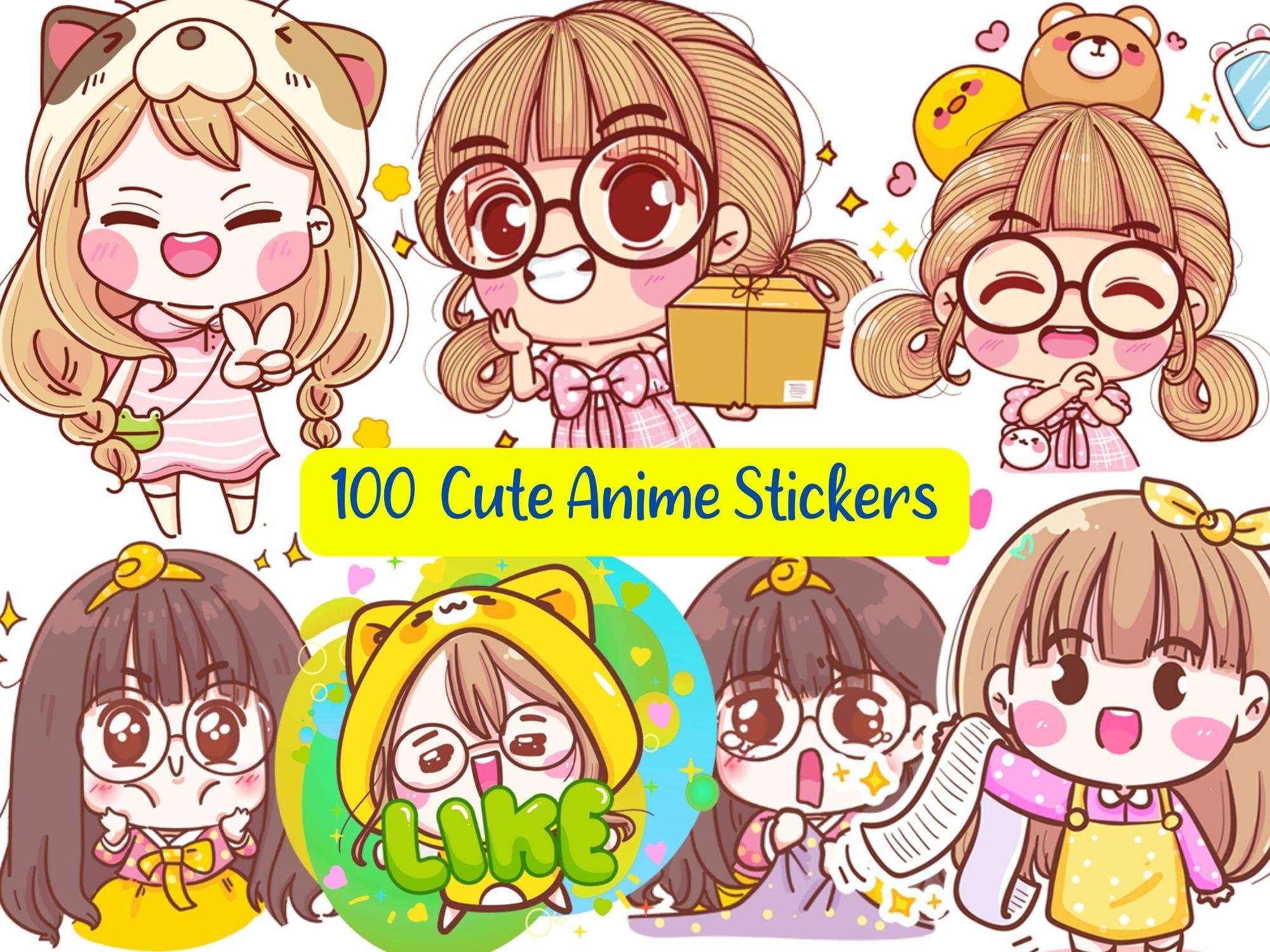 100 Cute Anime Girl Stickers for Digital Planners goodnotes Pre-cropped ...