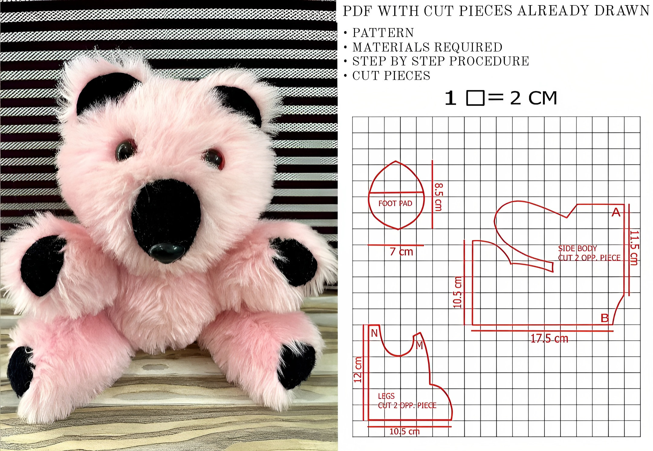 Teddy Bear DIY Pattern With Cut Pieces Available digital File and ...