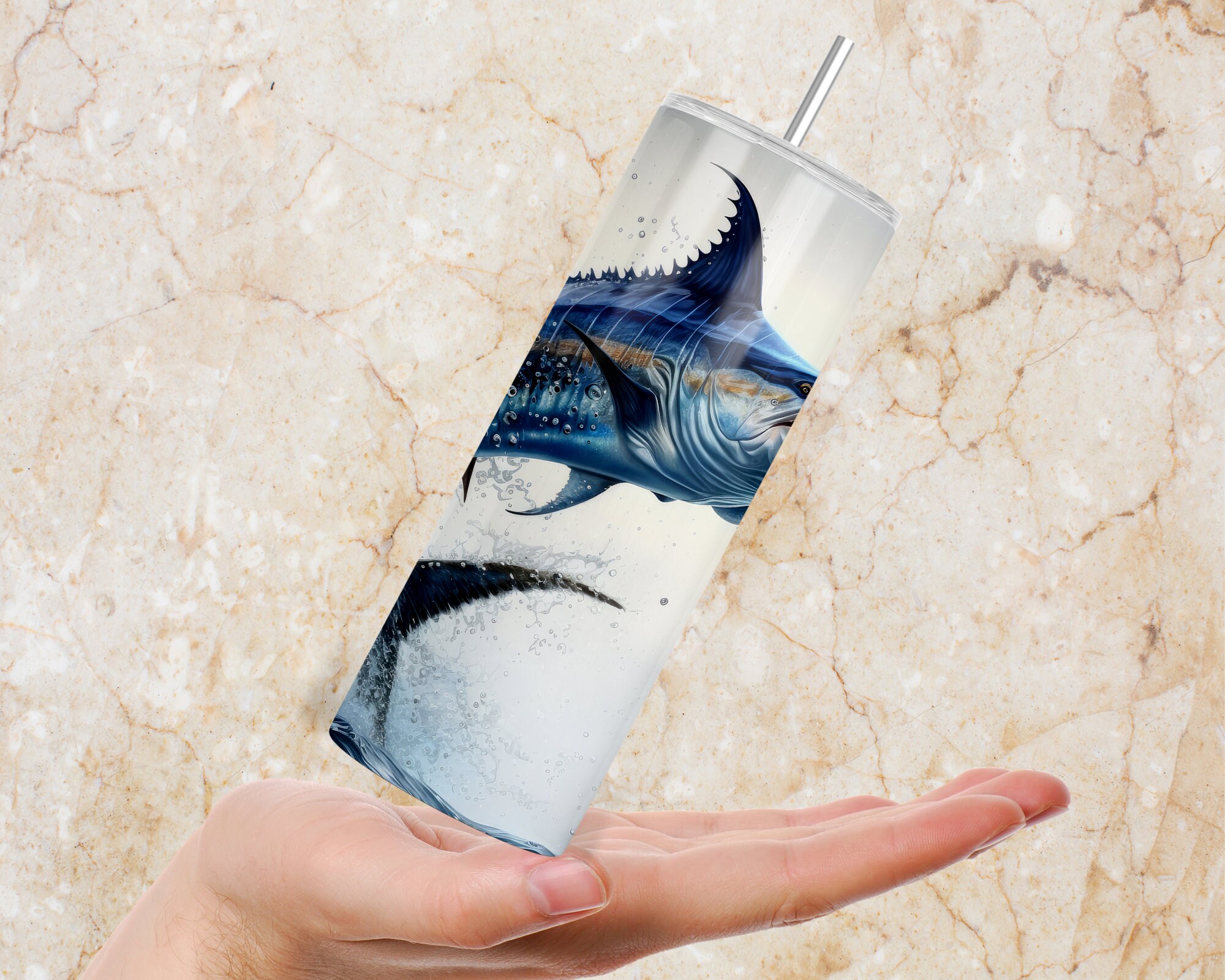 Blue Marlin 20oz Tumbler Sublimation Design Ocean Deep Sea Fishing ...