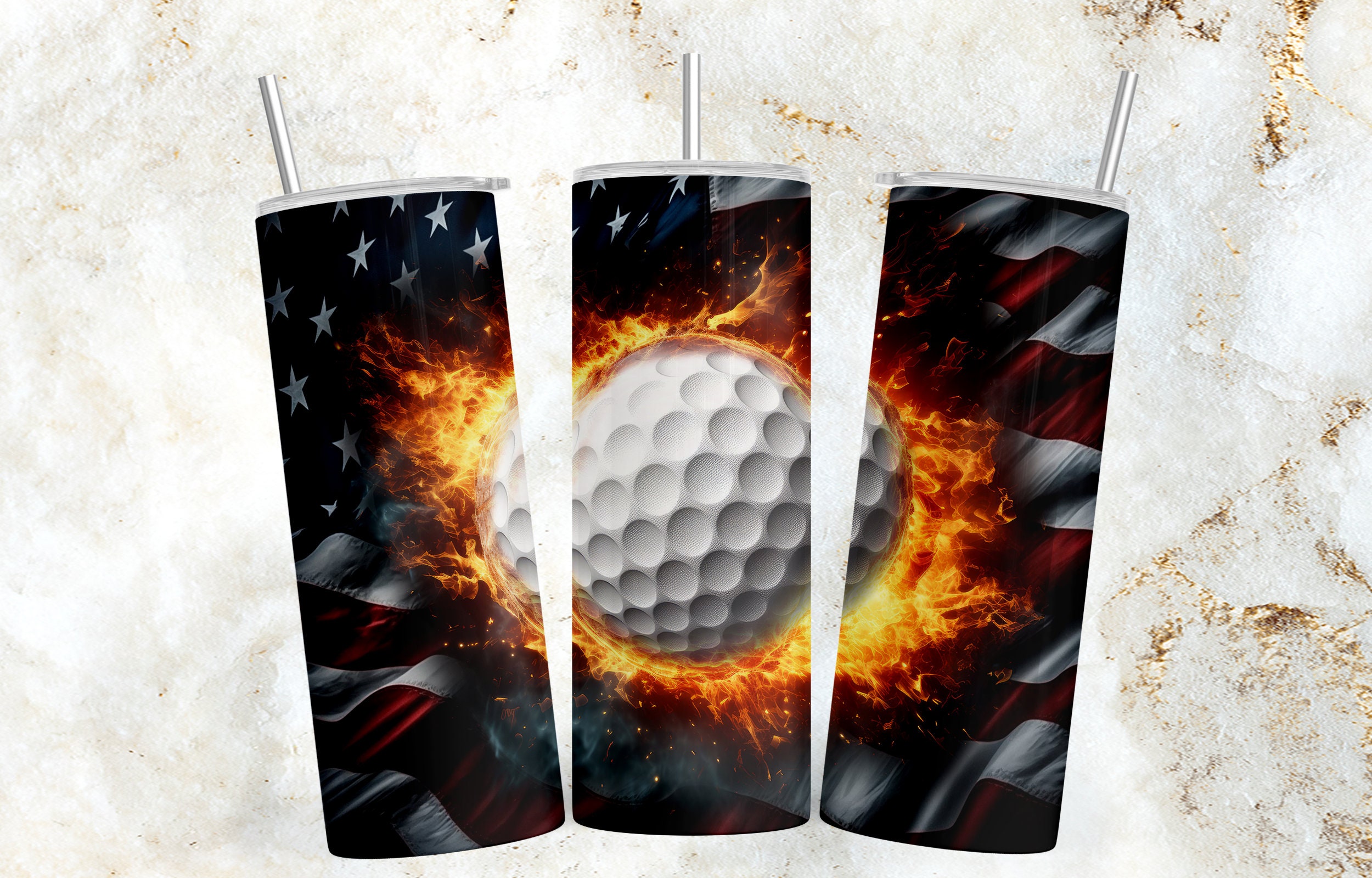 Golf Ball Fireball 20oz Skinny Tumbler Wrap Sublimation Design American ...
