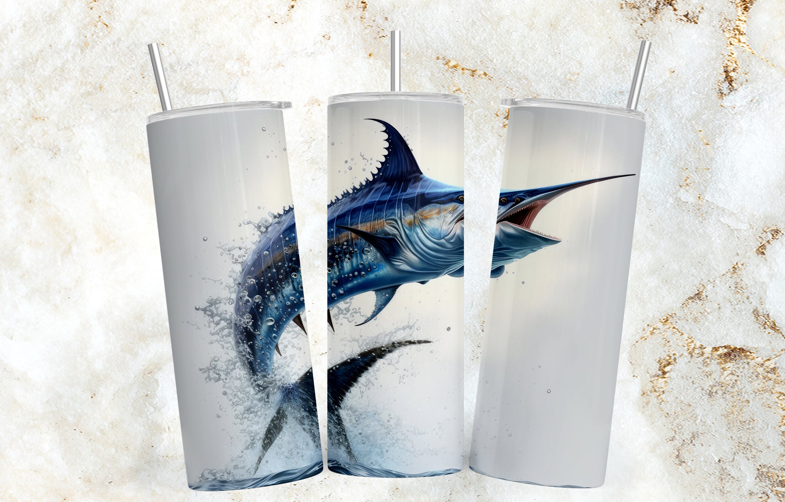 Blue Marlin 20oz Tumbler Sublimation Design Ocean Deep Sea Fishing ...