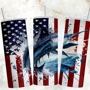 Blue Marlin 20oz Skinny Tumbler Wrap Sublimation Design Big Game Sports ...