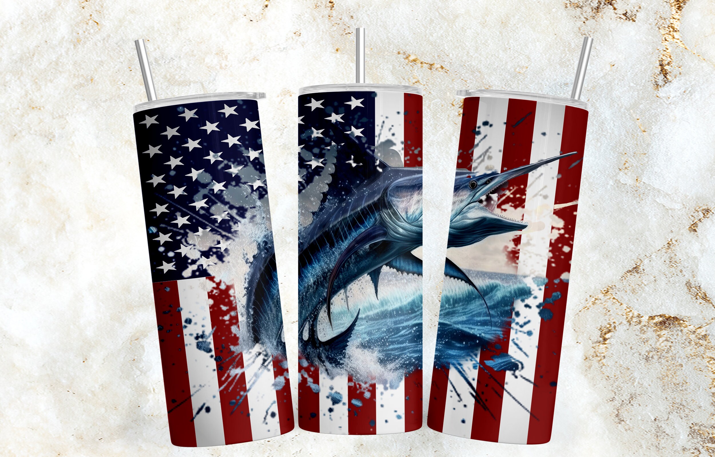 Blue Marlin 20oz Skinny Tumbler Wrap Sublimation Design Big Game Sports ...