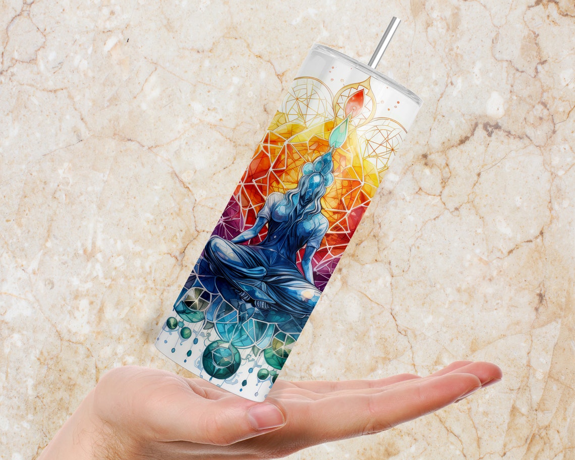 Chakras 20oz Skinny Tumbler Wrap Sublimation Design Meditation Aum Instant Download PNG Straight ...