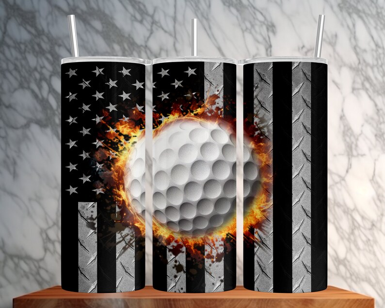 Golf Ball Fireball With American Flag 20oz Skinny Tumbler Wrap ...