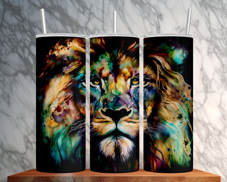 Alcohol Ink Painted Colorful Lion Head 20oz Skinny Tumbler - Etsy