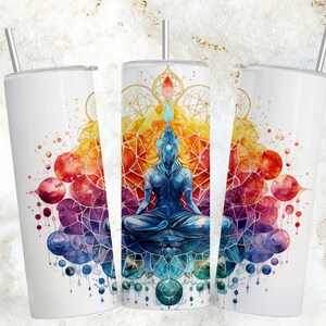 Chakras 20oz Skinny Tumbler Wrap Sublimation Design Meditation Aum Instant Download PNG Straight ...
