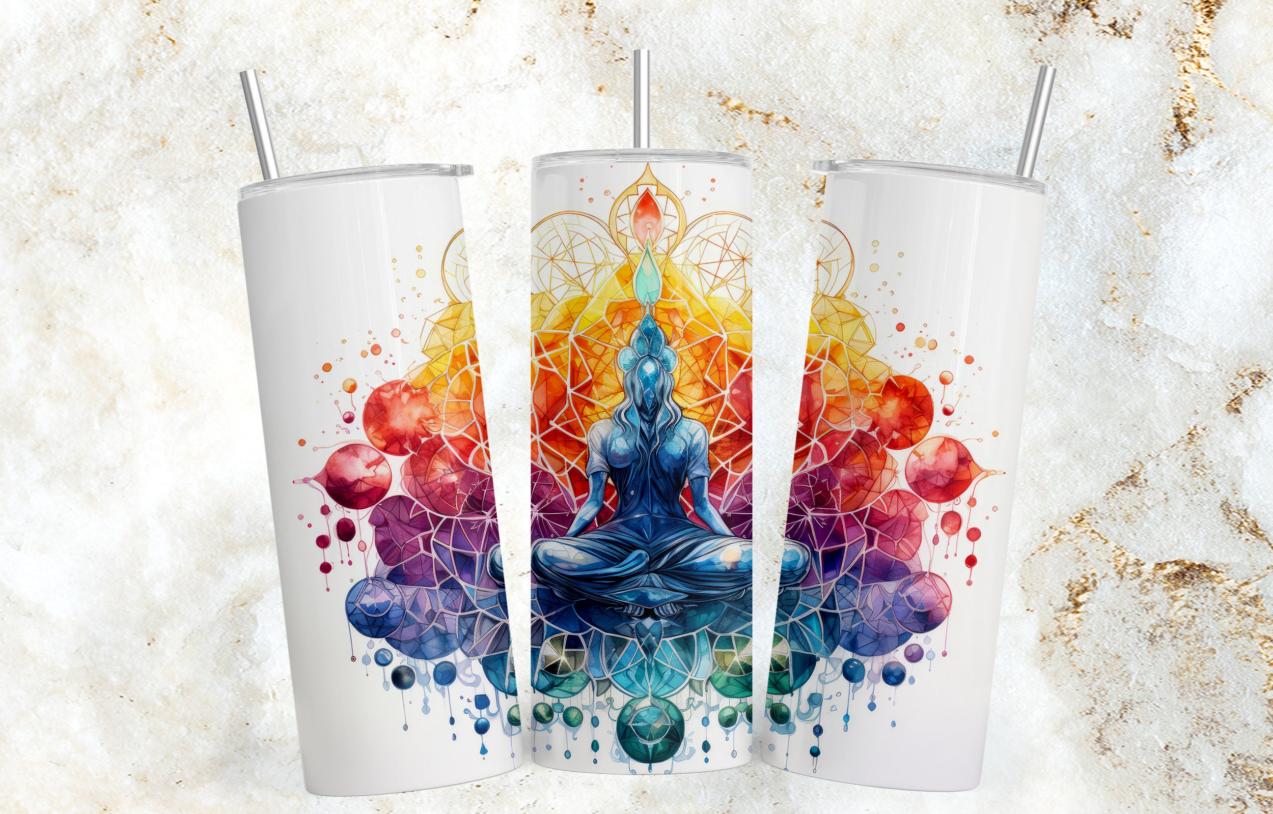Chakras 20oz Skinny Tumbler Wrap Sublimation Design Meditation Aum Instant Download PNG Straight ...