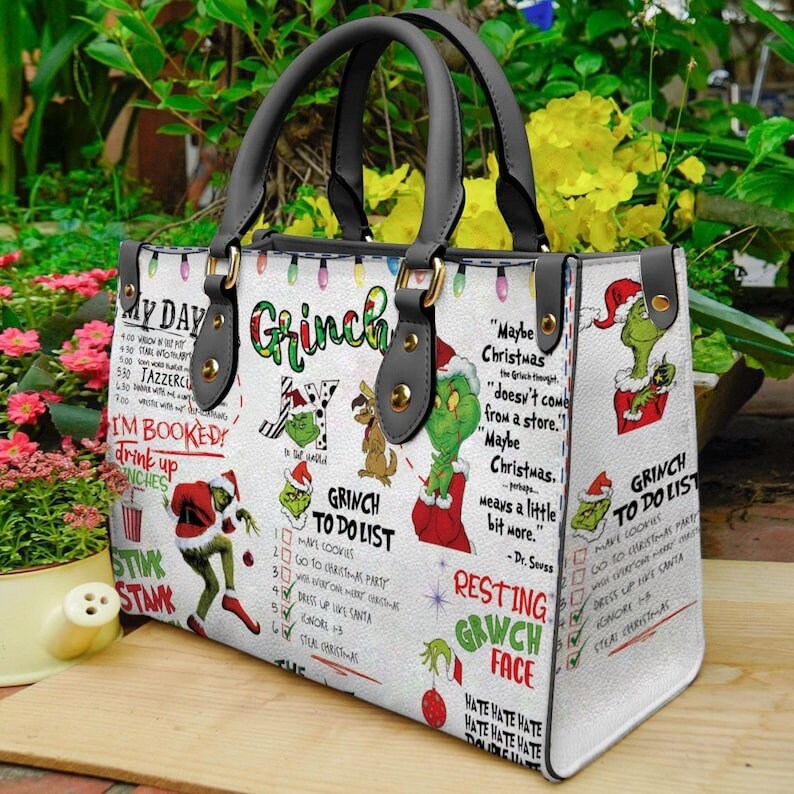 Grinch Christmas Leather Bag Grinch Lover Handbag Custom - Etsy