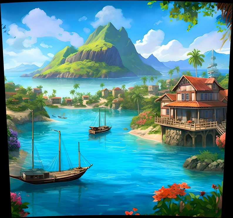 Bora Bora Island Drawing Landscape 20 Oz 30 Oz Skinny - Etsy