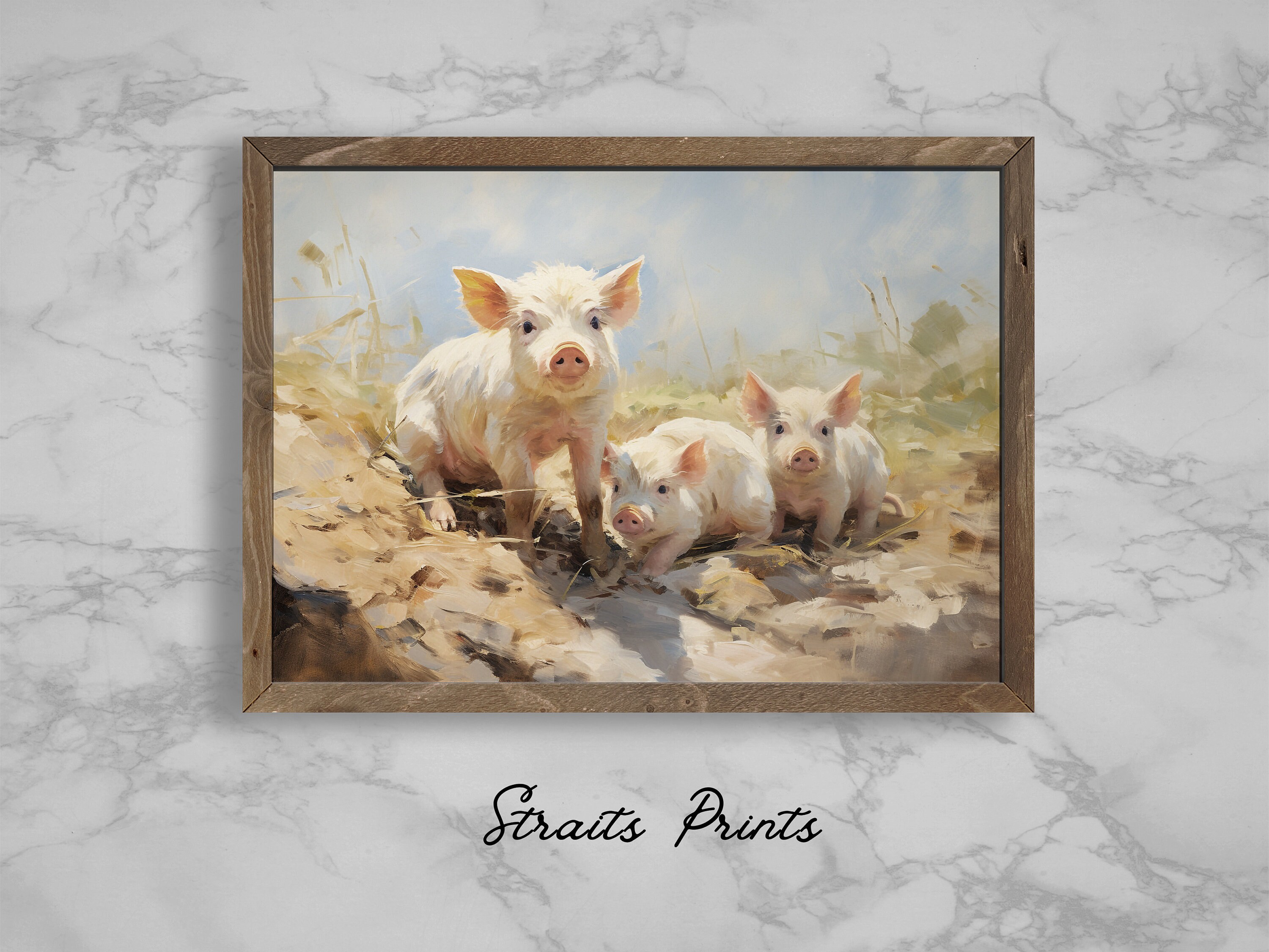 Vintage Oil Painting of Playful Pigs Rustic Farmyard Art - Etsy