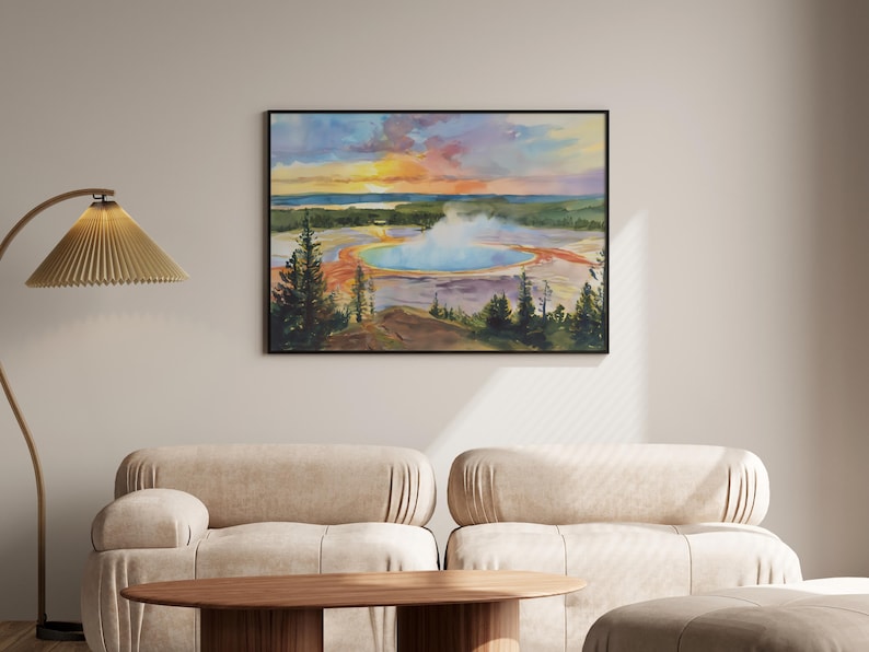 Yellowstone Prismatic Spring Oil Painting, Western Decor, Yellowstone ...