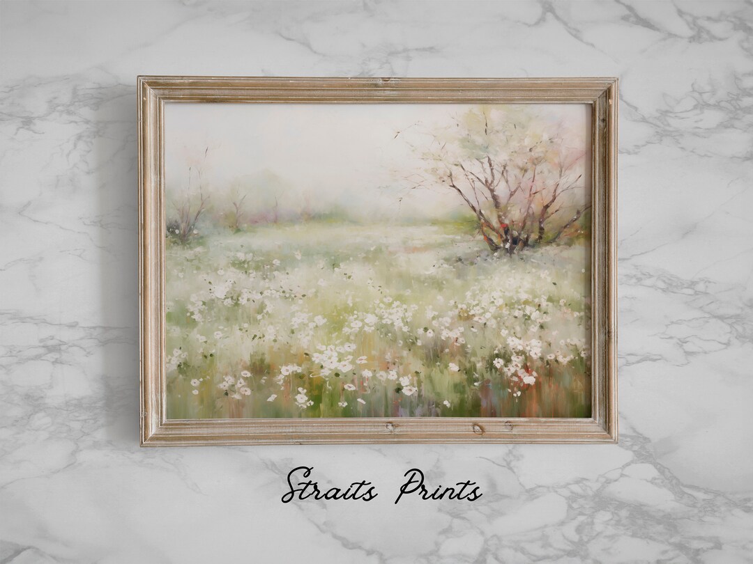Printable Spring Meadow Field Painting Moody Meadow Print White ...