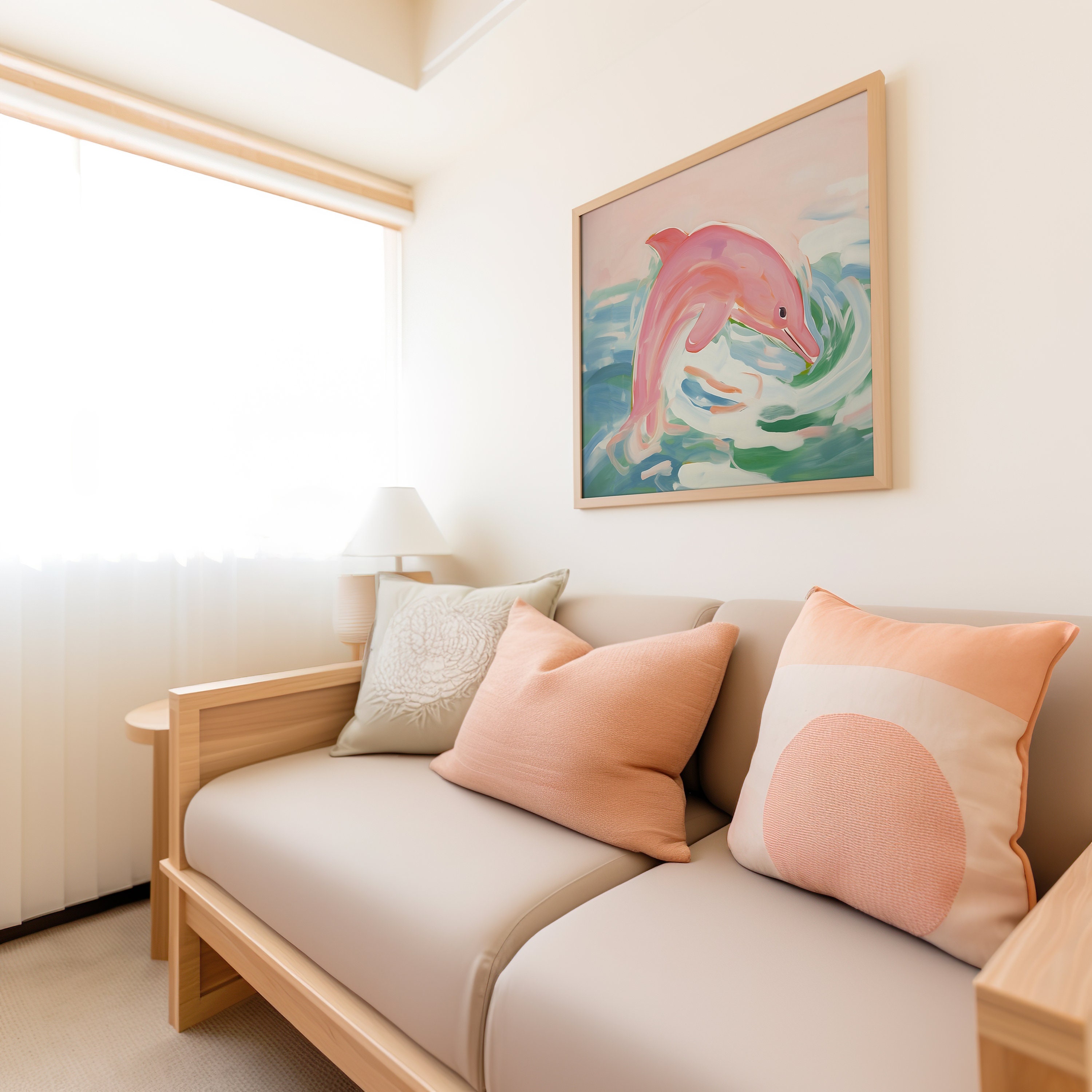 Preppy Pink Dolphin Oil Painting Abstract Girly Room Art Whimsical ...