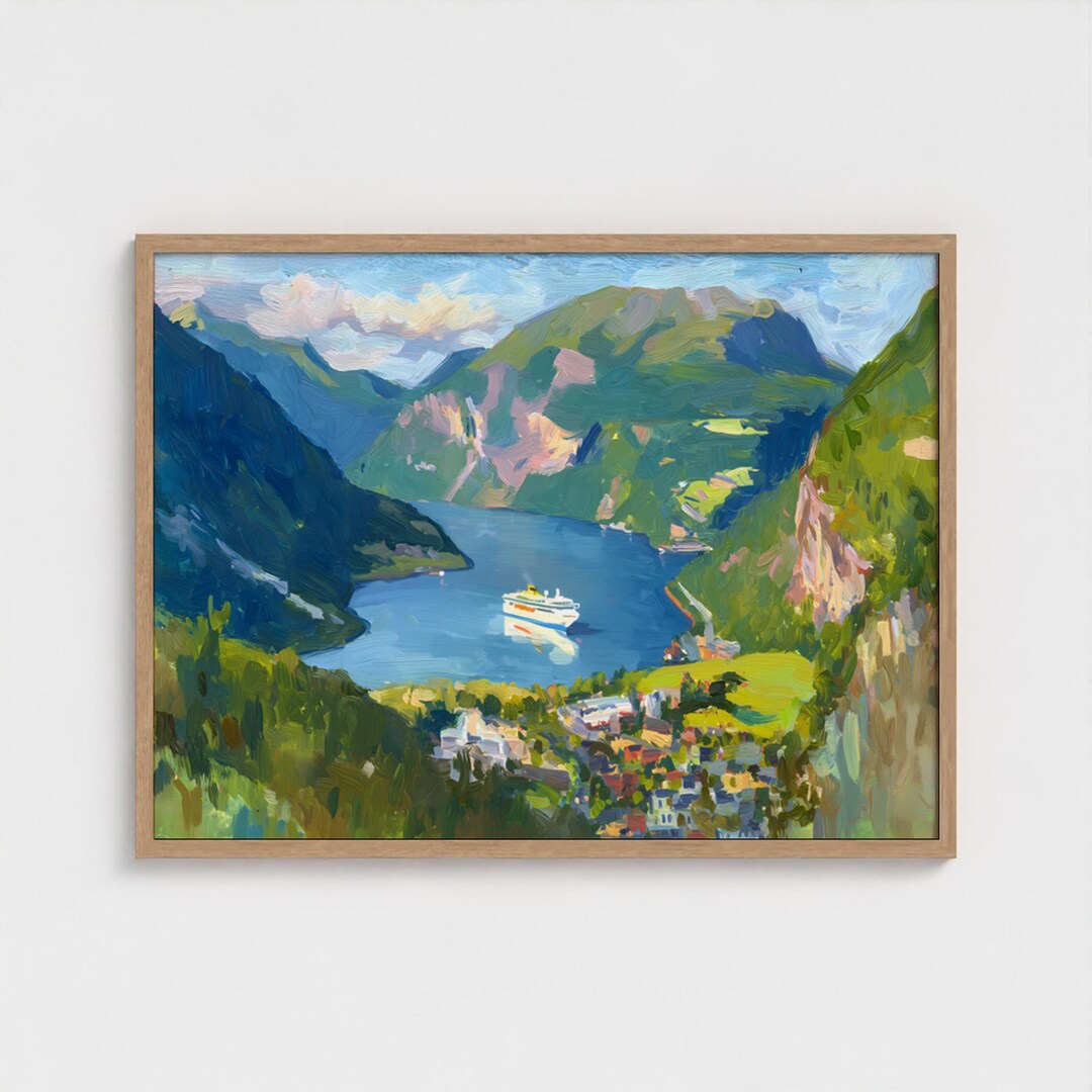 Norway Geiranger Fjord Oil Painting Art Print Norway Fjord Fine Art ...