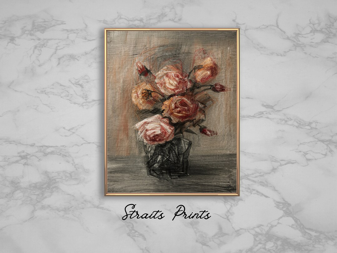 Pencil Sketch Rose Wall Art Still Life Floral Print Wall Art for Living ...