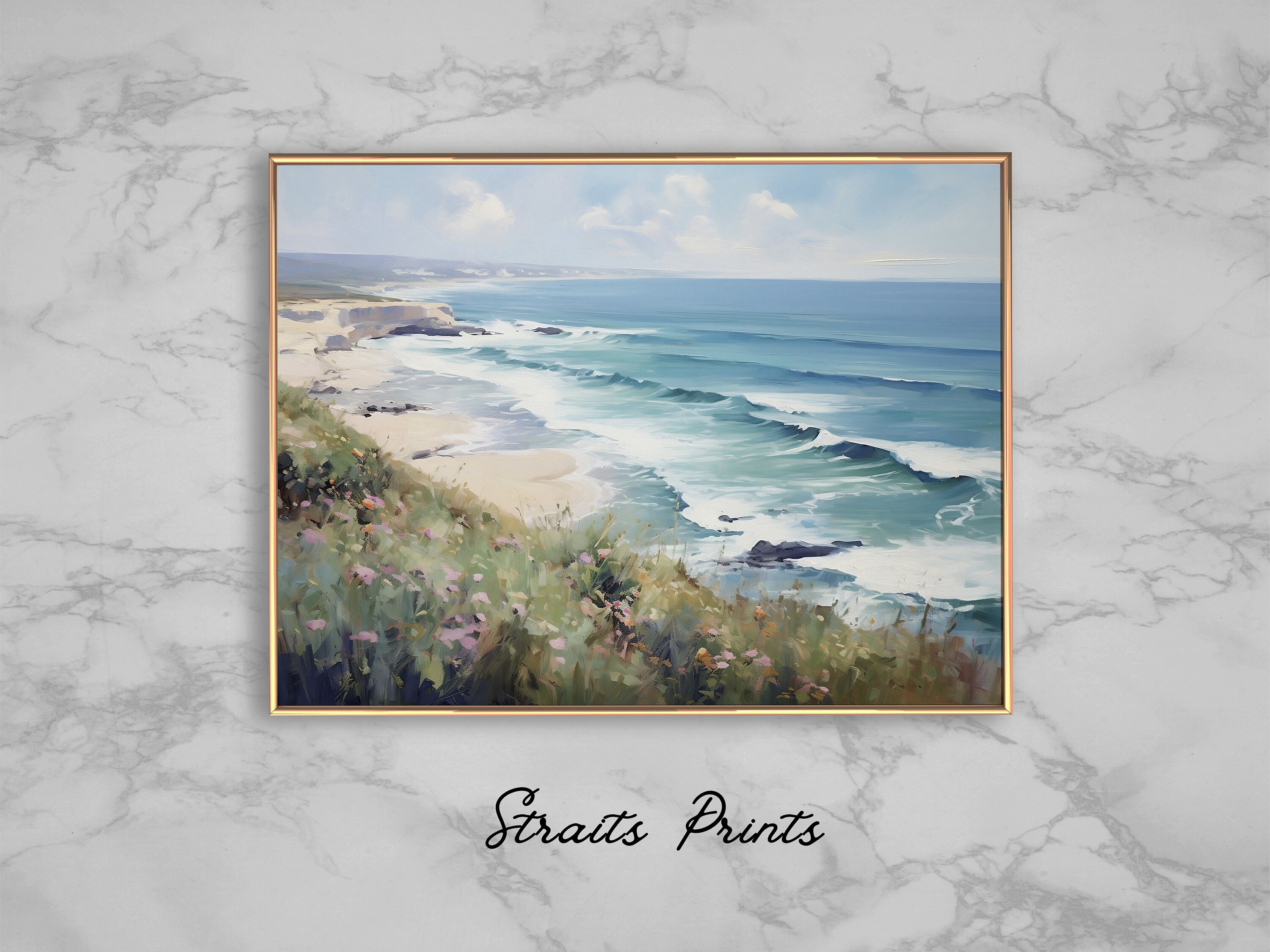 Painting of Flowers by the Sea Printable Coastal Art for Home Decor ...