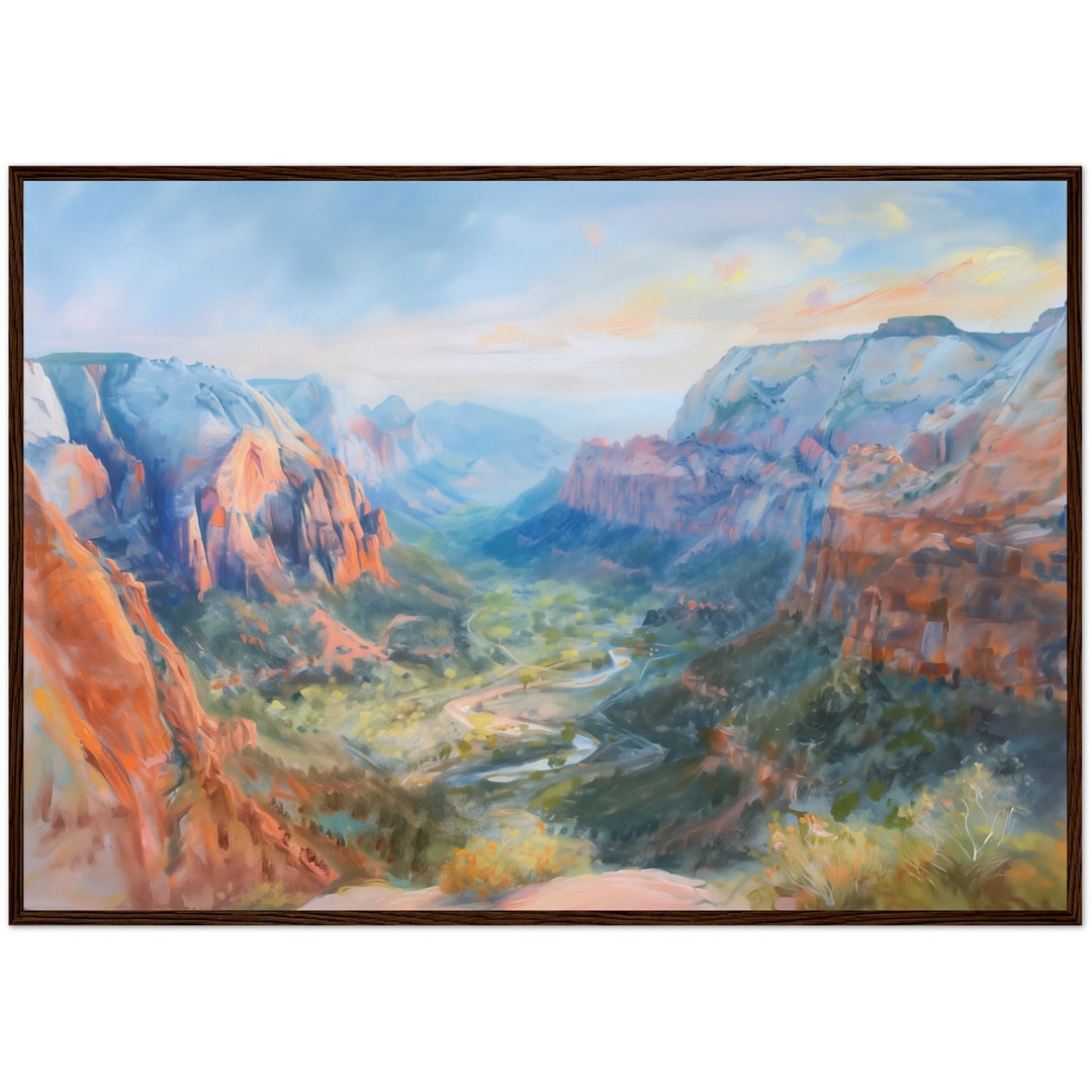 Zion National Park Painting Utah Art Print Western Wall Decor Panoramic ...