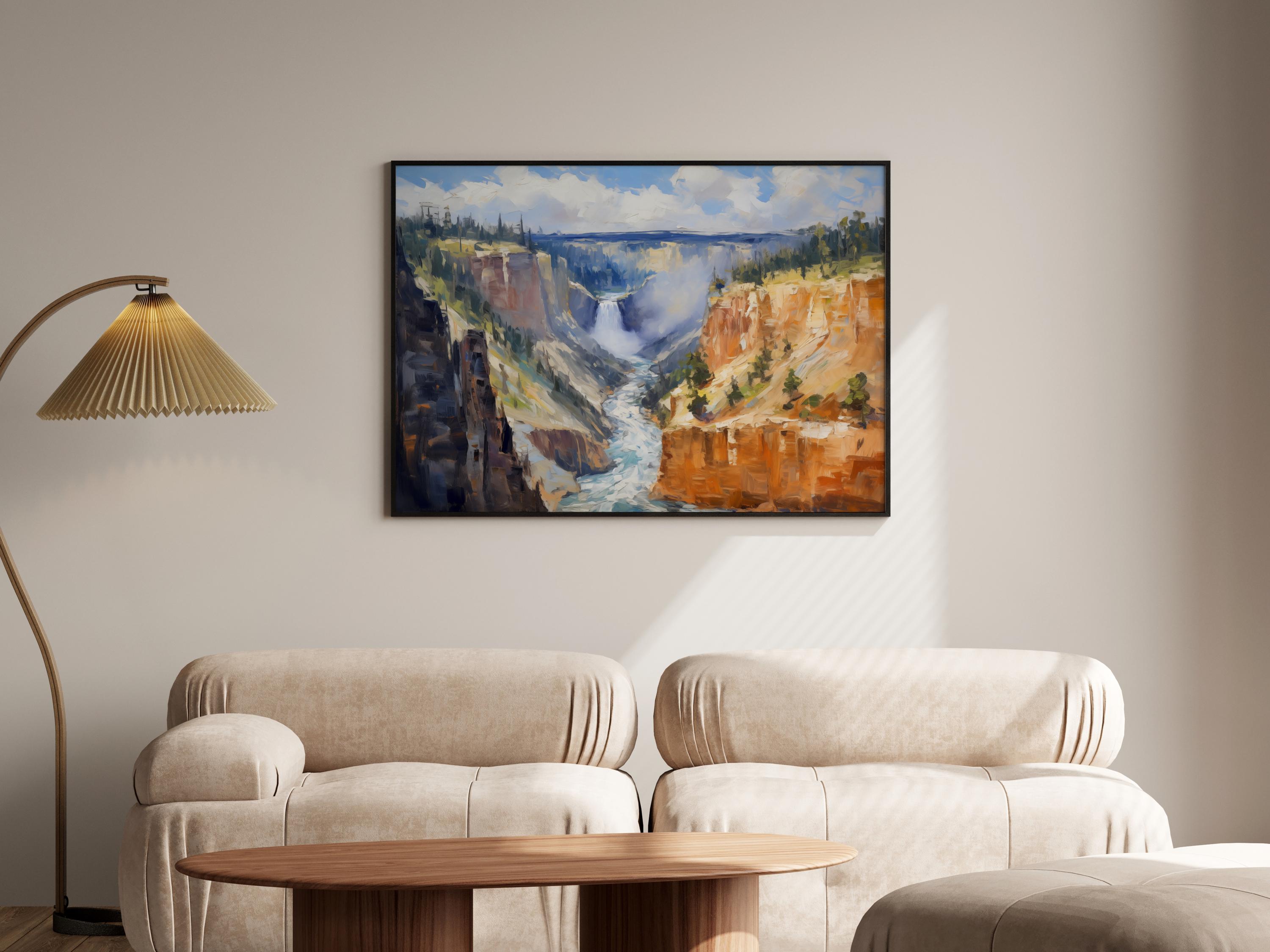 Yellowstone River Oil Painting, Western Decor, Mountain Print, Nature ...