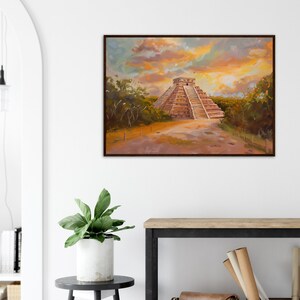 Chichen Itza Painting Mayan Pyramid Art Print Mexico City Travel Poster ...