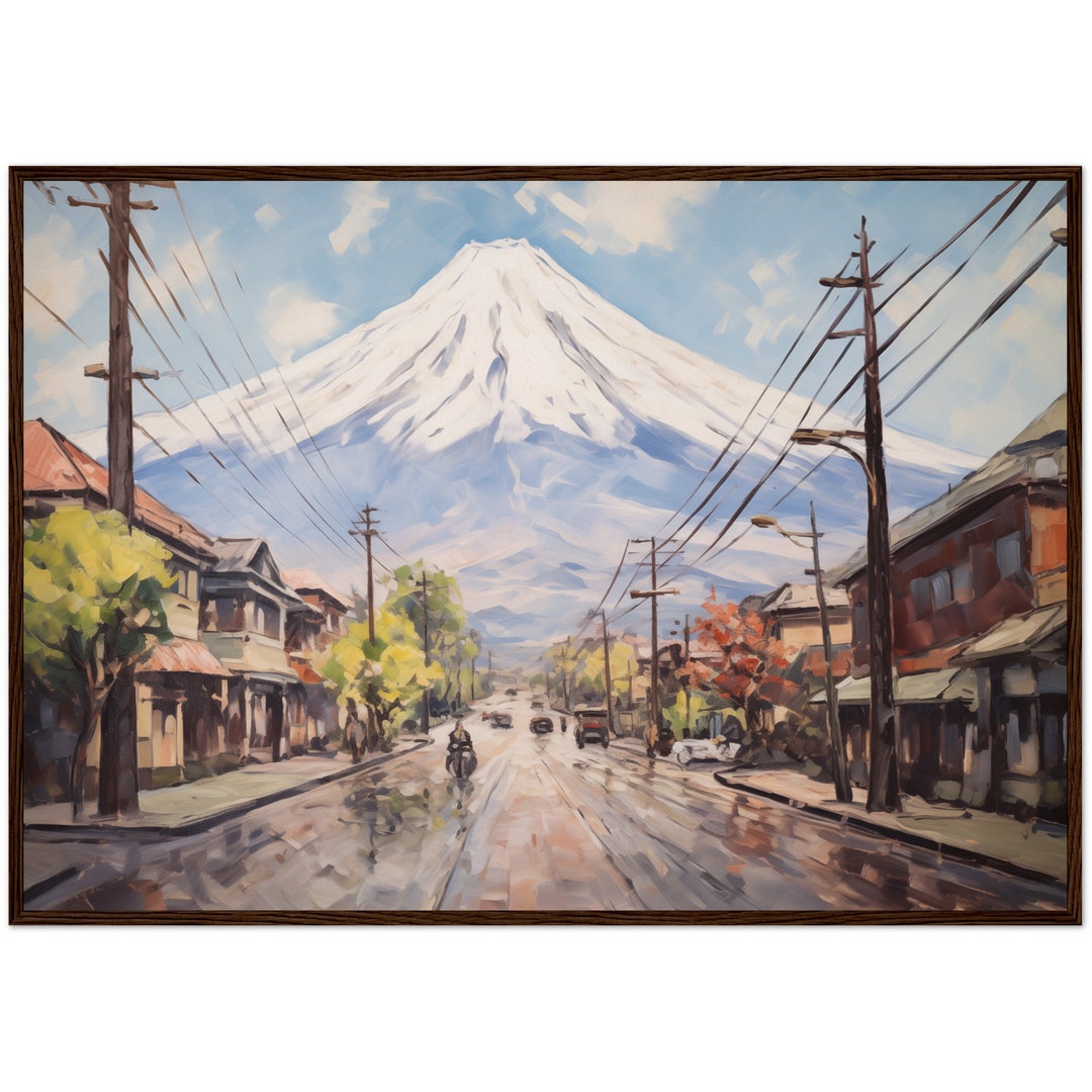 Mount Fuji Street View: Oil Painting Wooden Framed Art - Ready-to-hang ...