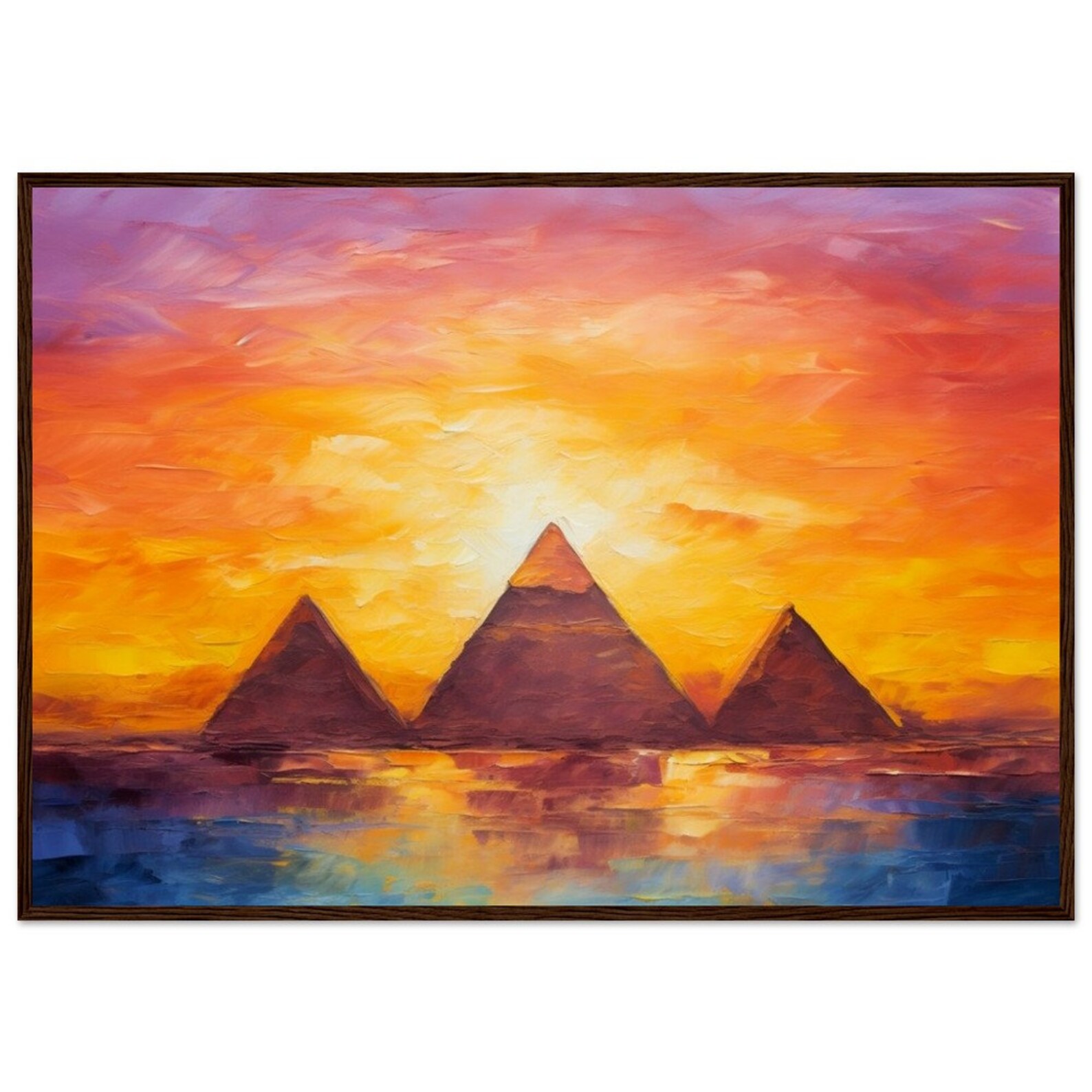 3 Giza Pyramids During Sunrise or Sunset,shot From Far, Impressionism ...