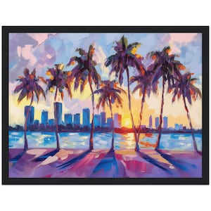 Miami Sunset Miami Skyline Painting Miami Palm Tree Art Print Miami ...