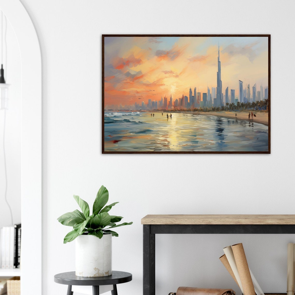 Dubai Skyline Oil Painting Sunset Wall Decor City Dubai Contemporary ...
