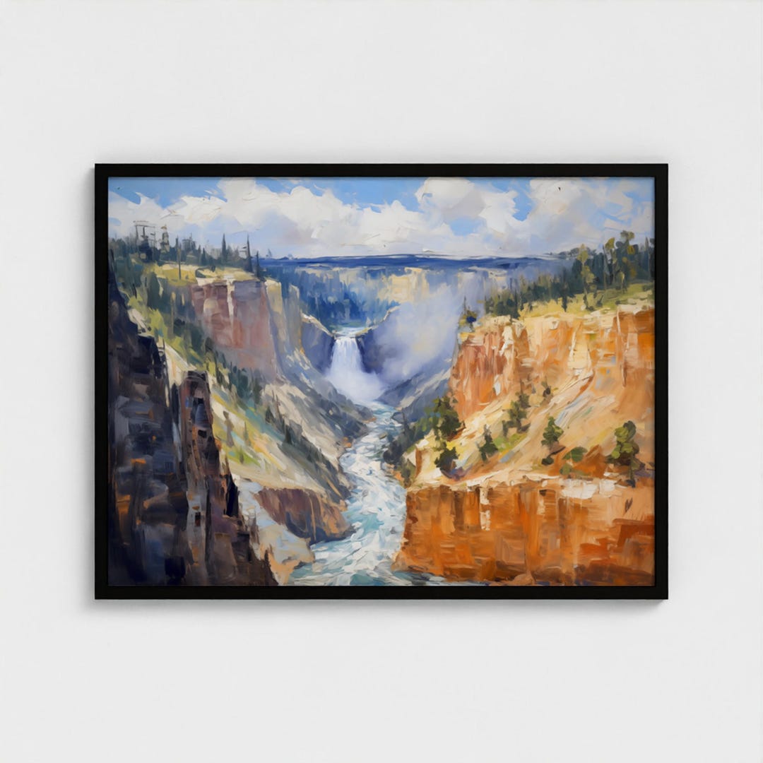 Yellowstone River Oil Painting, Western Decor, Mountain Print, Nature ...